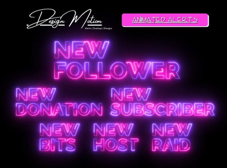 Animated Neon Twitch Alerts in Pink and Purple Follower, Subscriber ...