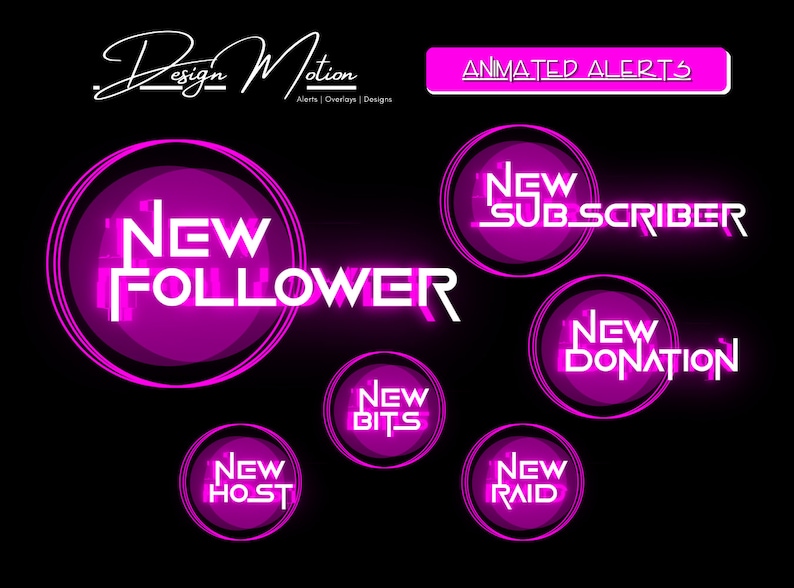 Animated Neon Glitch Pink Twitch Alerts, Follower, Subscriber, Donation ...