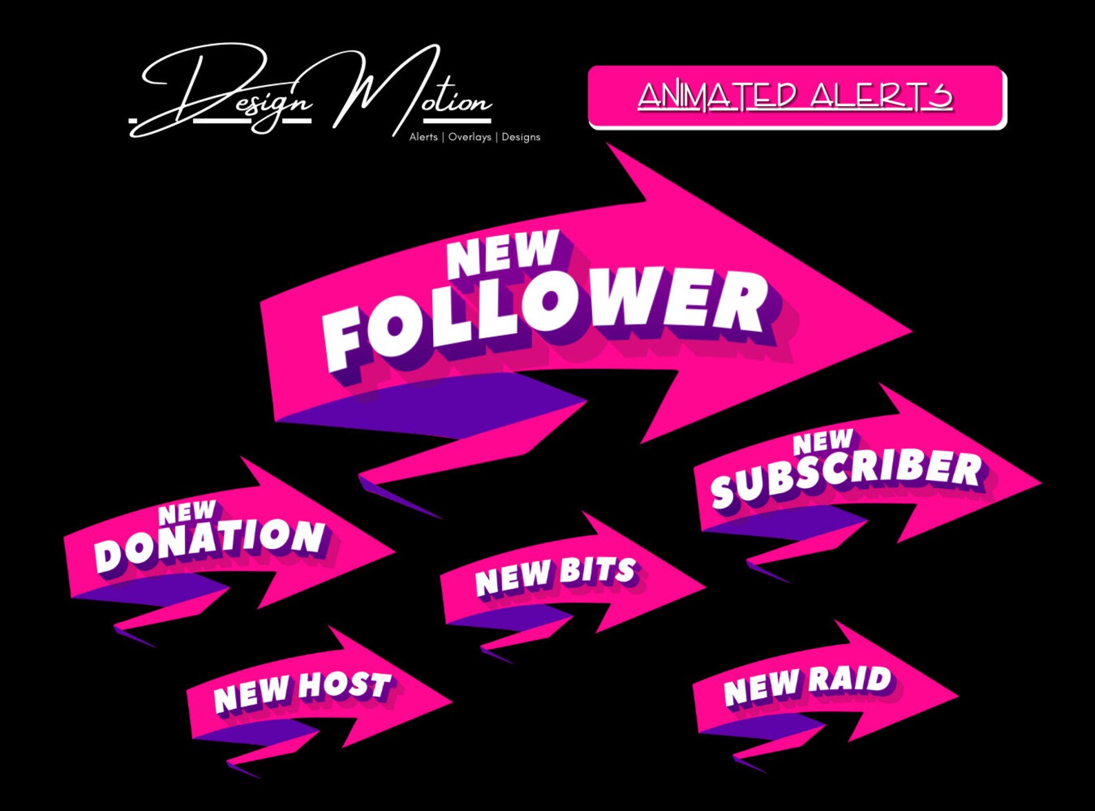 Animated Twitch Alerts in Pink and Purple Follower, Subscriber, Host ...