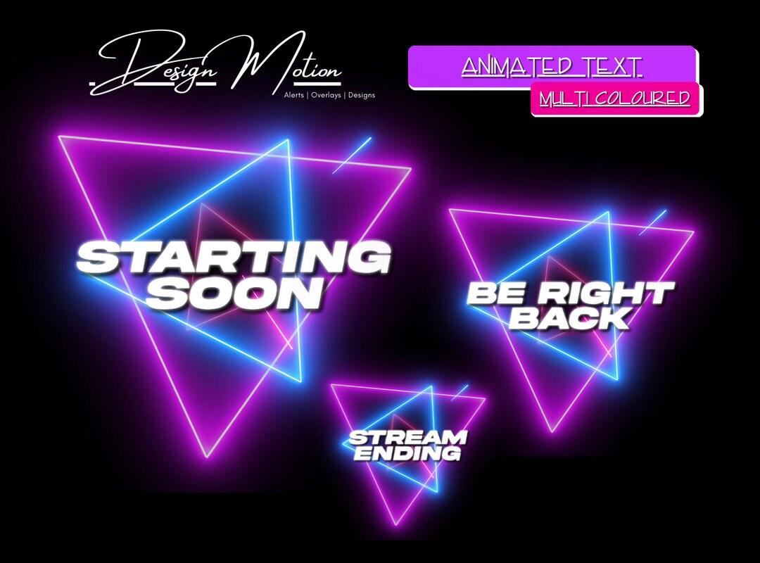 Animated Neon Scene Text Starting Soon, Be Right Back, Stream Ending ...