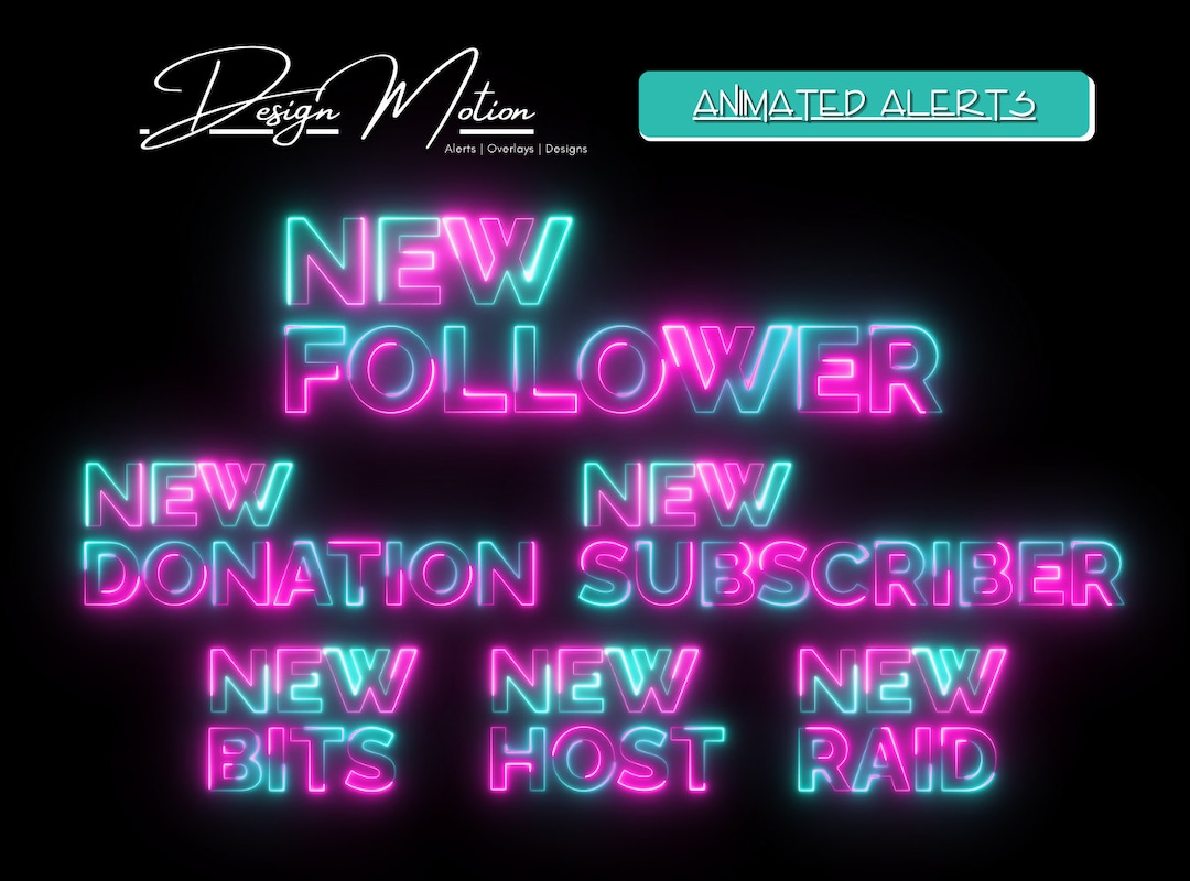 Animated Neon Twitch Alerts in Mint Green and Pink Follower, Subscriber ...