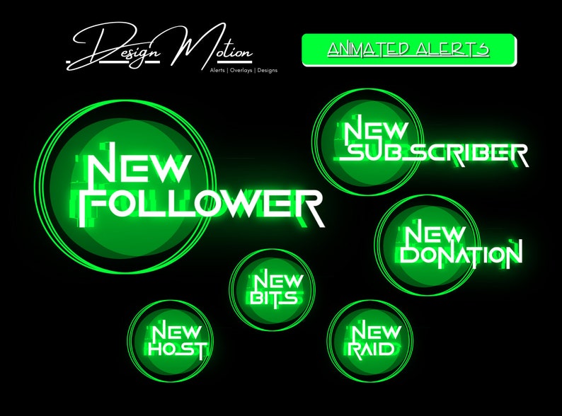 Animated Neon Green Twitch Glitch Alerts, Follower, Subscriber ...
