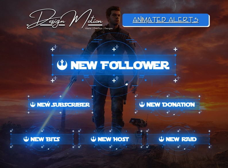 Animated Star Wars Neon Blue Twitch Alerts Jedi Follower, Subscriber ...