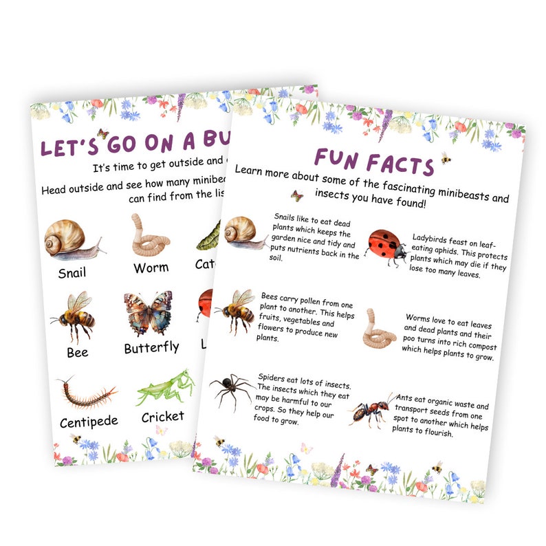 Bug Hunt, Minibeast Scavenger Hunt Printable, Garden Party Game, Nature ...