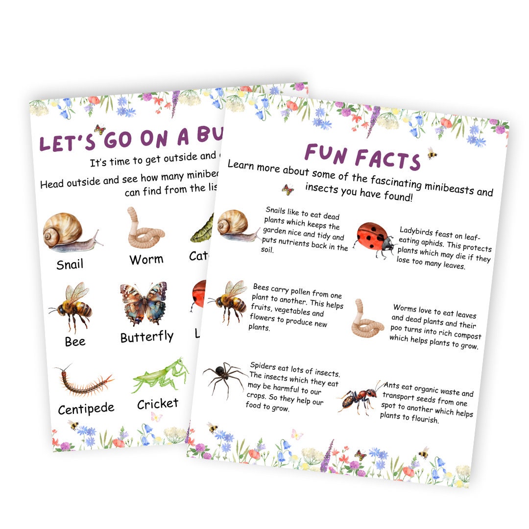 Bug Hunt, Minibeast Scavenger Hunt Printable, Garden Party Game, Nature ...