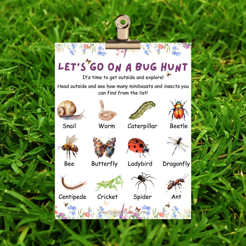 Bug Hunt, Minibeast Scavenger Hunt Printable, Garden Party Game, Nature ...