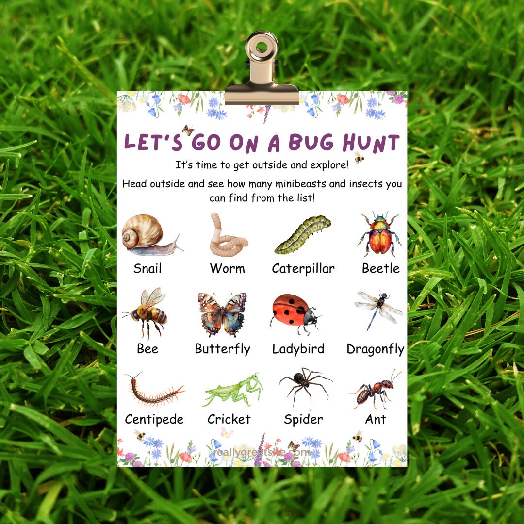Bug Hunt, Minibeast Scavenger Hunt Printable, Garden Party Game, Nature ...