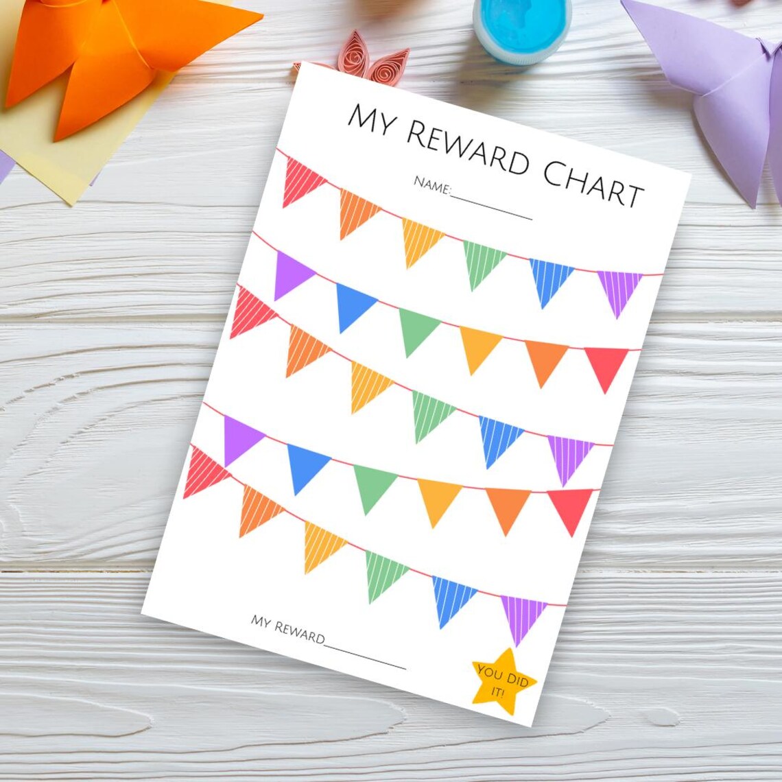 Rainbow Reward Chart, Kids Bunting Sticker Chart, Positive Behaviour ...