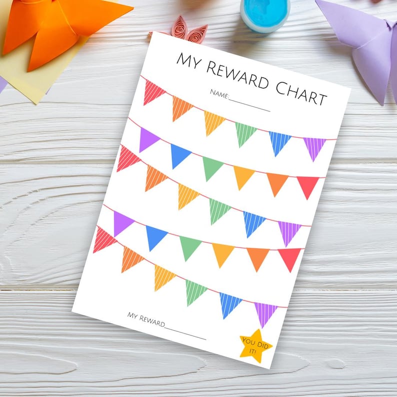 Rainbow Reward Chart, Kids Bunting Sticker Chart, Positive Behaviour ...