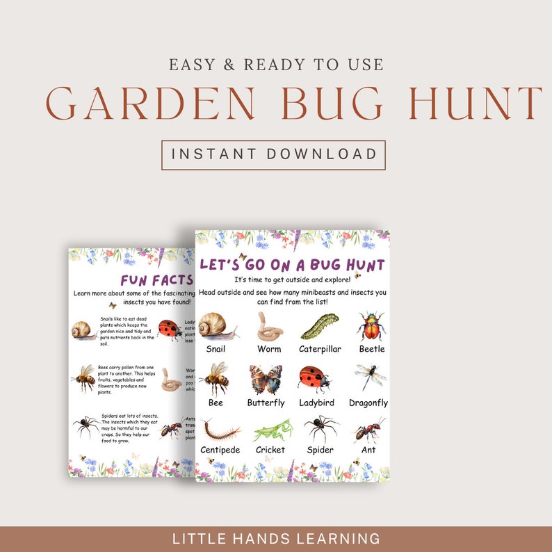 Bug Hunt, Minibeast Scavenger Hunt Printable, Garden Party Game, Nature ...