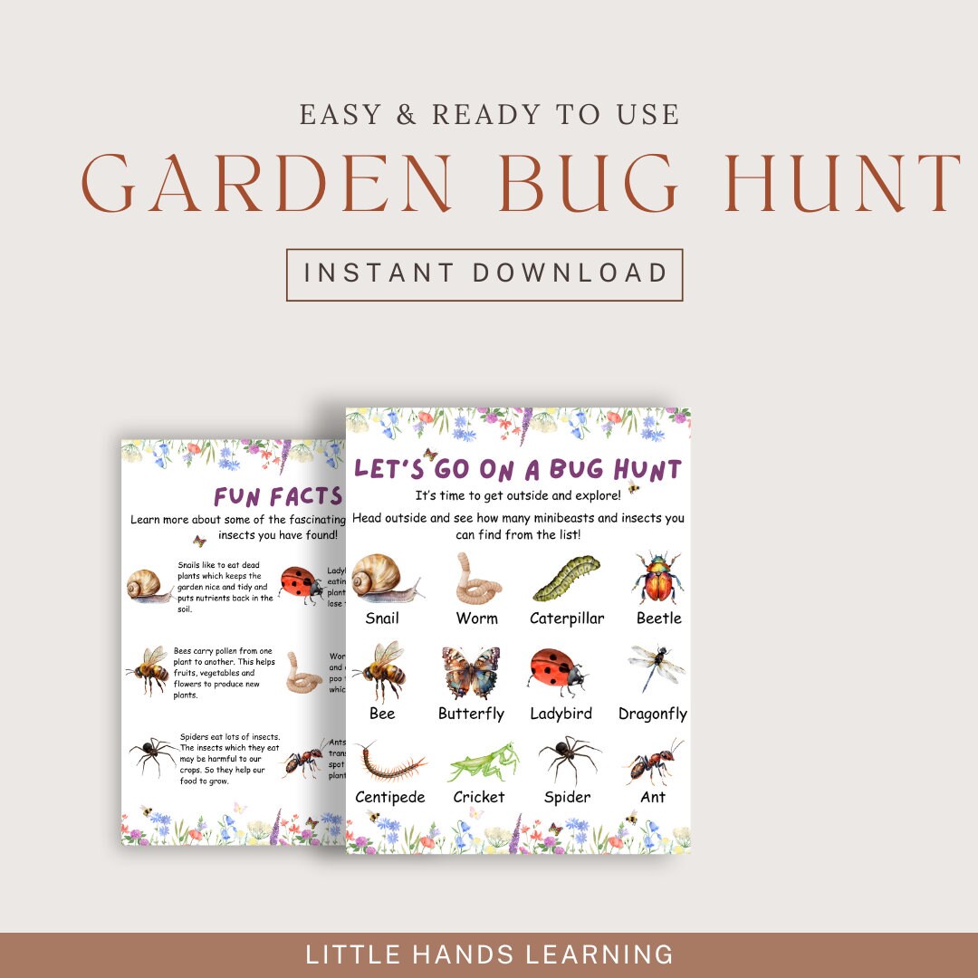 Bug Hunt, Minibeast Scavenger Hunt Printable, Garden Party Game, Nature ...
