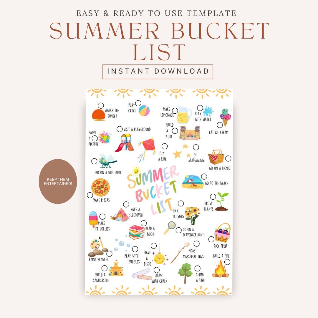 Summer Bucket List, Printable Holiday Fun Activity Ideas, Family ...