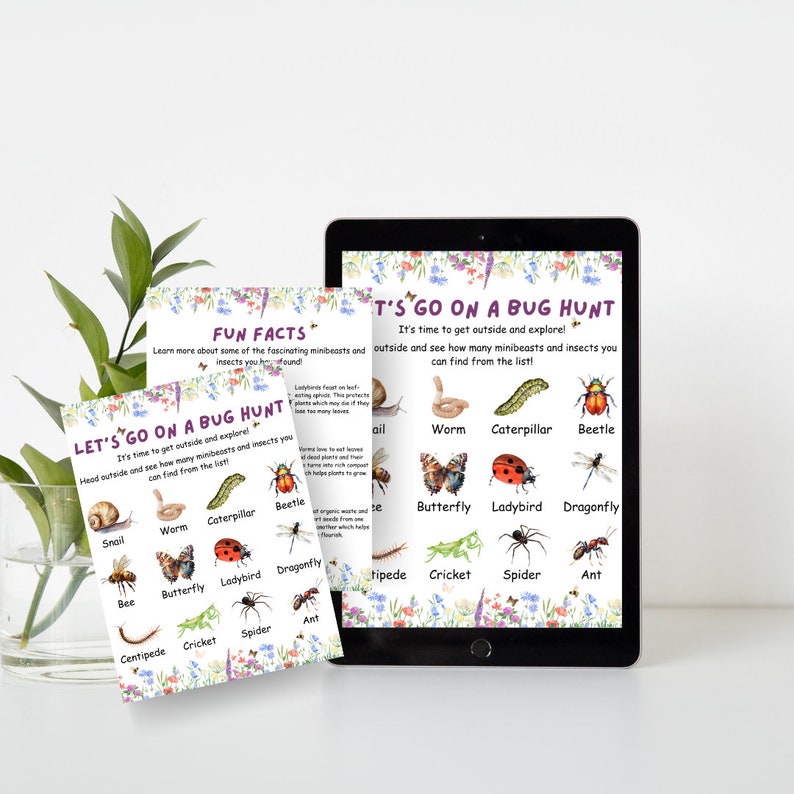 Bug Hunt, Minibeast Scavenger Hunt Printable, Garden Party Game, Nature ...
