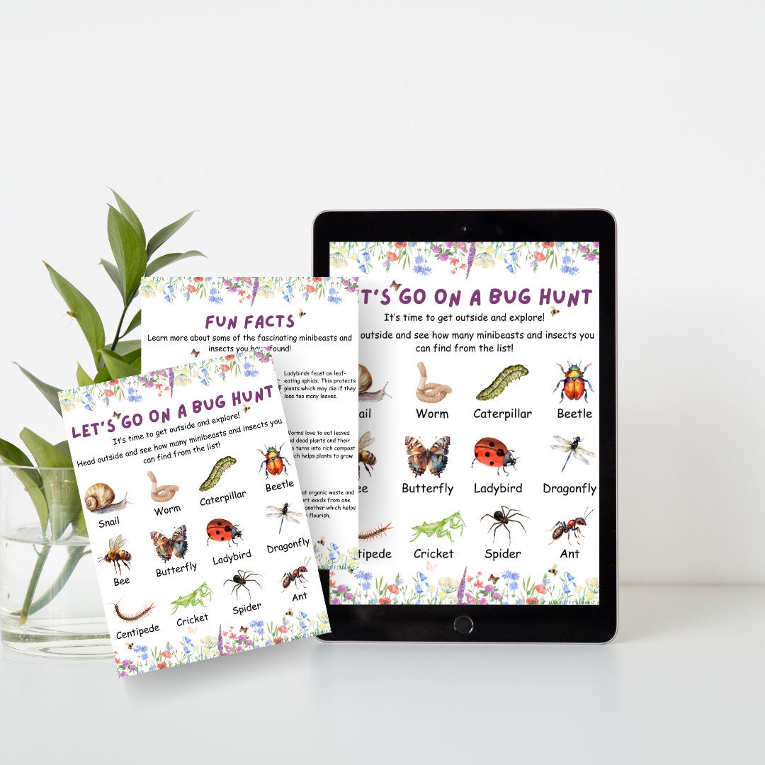 Bug Hunt, Minibeast Scavenger Hunt Printable, Garden Party Game, Nature ...