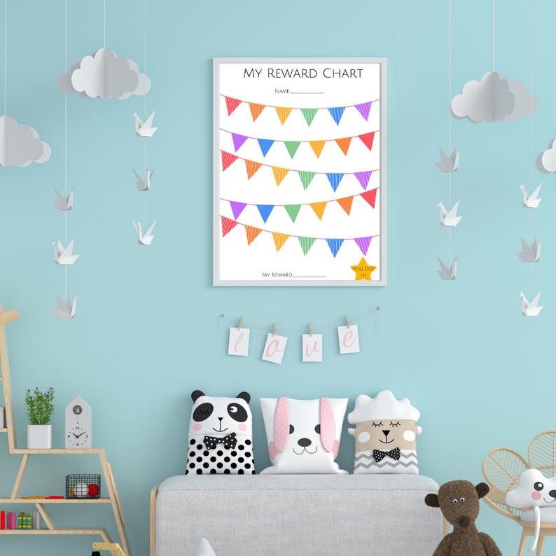 Rainbow Reward Chart, Kids Bunting Sticker Chart, Positive Behaviour ...