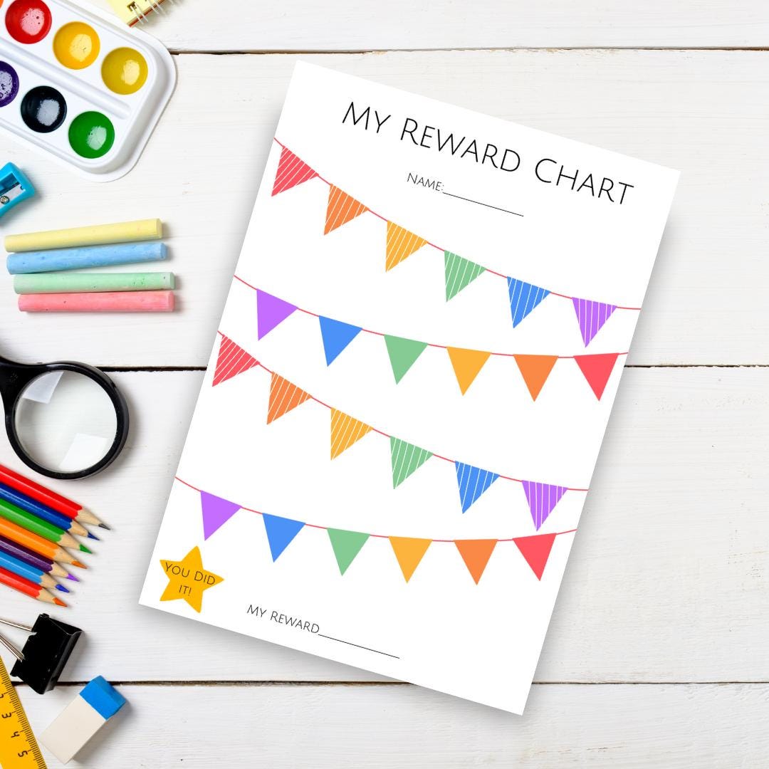 Rainbow Reward Chart, Kids Bunting Sticker Chart, Positive Behaviour ...
