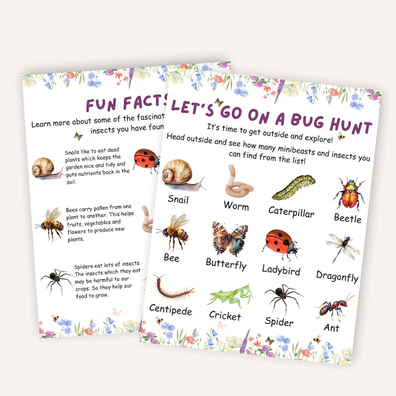 Bug Hunt, Minibeast Scavenger Hunt Printable, Garden Party Game, Nature ...