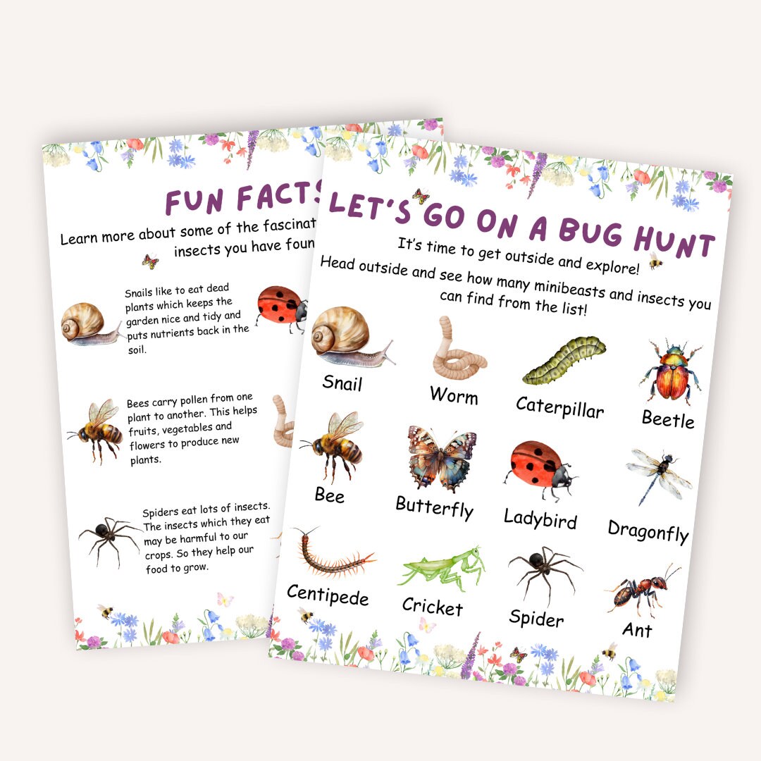 Bug Hunt, Minibeast Scavenger Hunt Printable, Garden Party Game, Nature ...