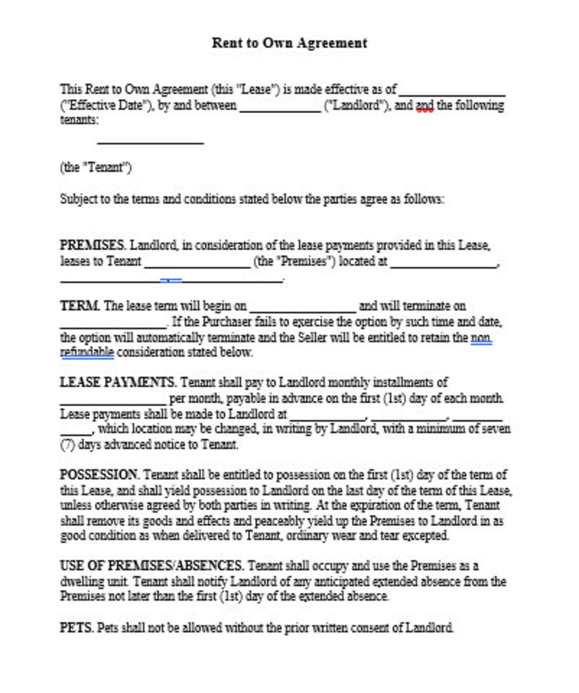 Rent to Own Agreement Digital Download Printable - Etsy