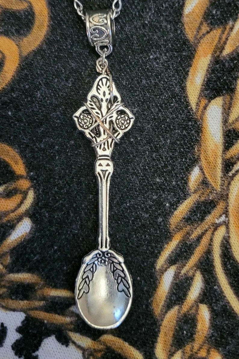 Filigree Spoon Pendant Necklace: Ornate Silver Unisex Jewelry - Etsy