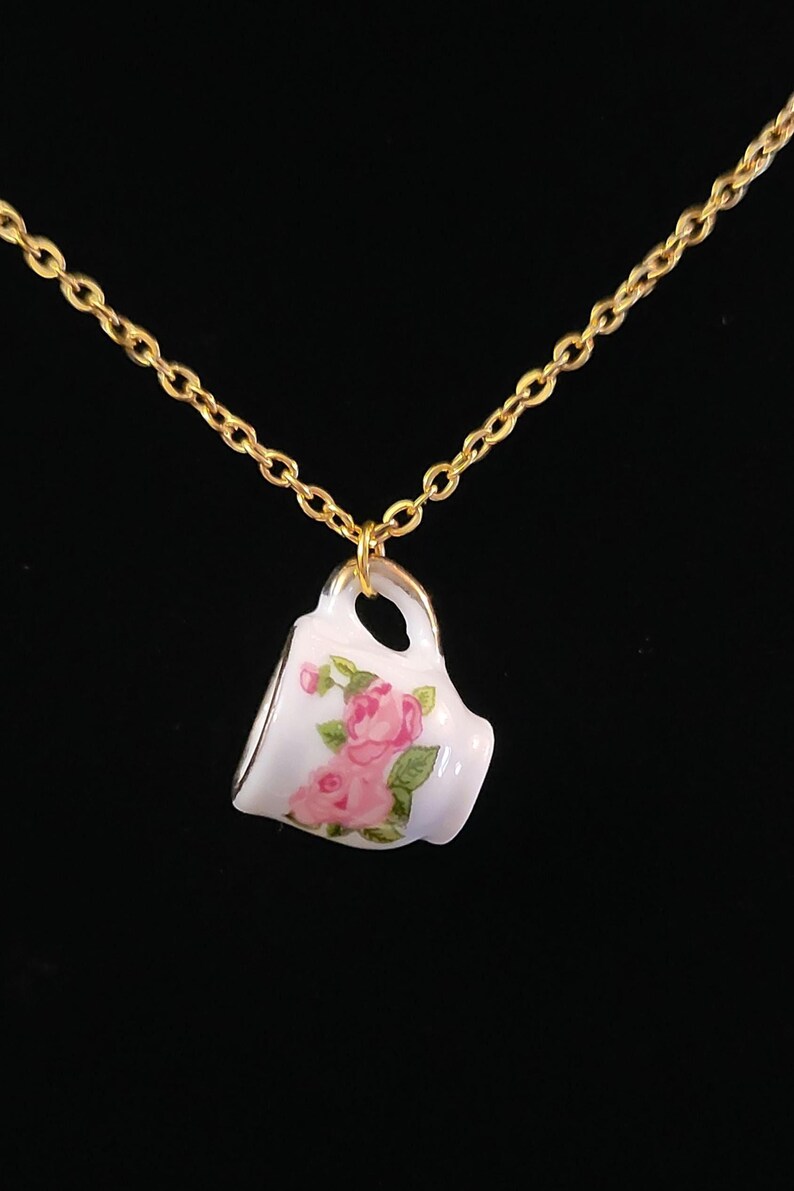 Rose Teacup Gold Plated Romantic Roses Necklace - Etsy