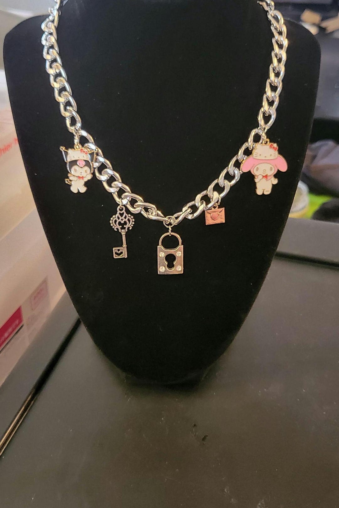 Kuromi & My Melody X Hello Kitty Lock and Key Choker Collar Charm ...