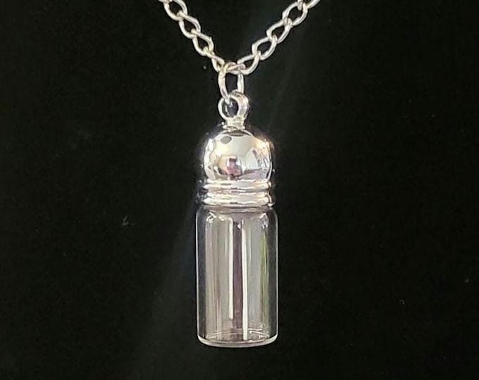 Mini Glass Vial Necklace: Perfume Bottle Wishing Jar, Stainless Steel ...
