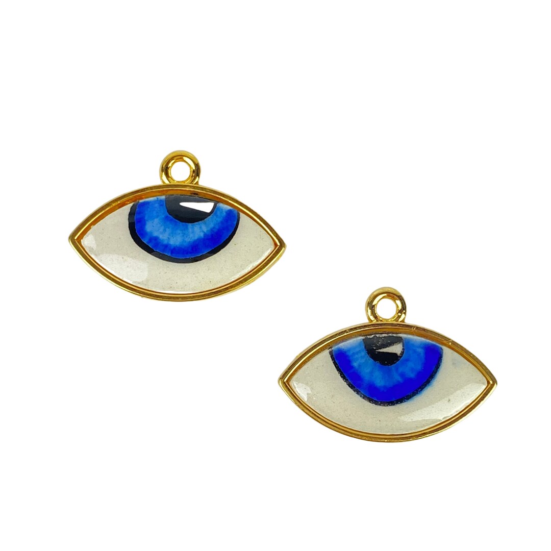 24k Gold Plated Evil Eye Charm: Handmade Ceramic Pendant - Etsy
