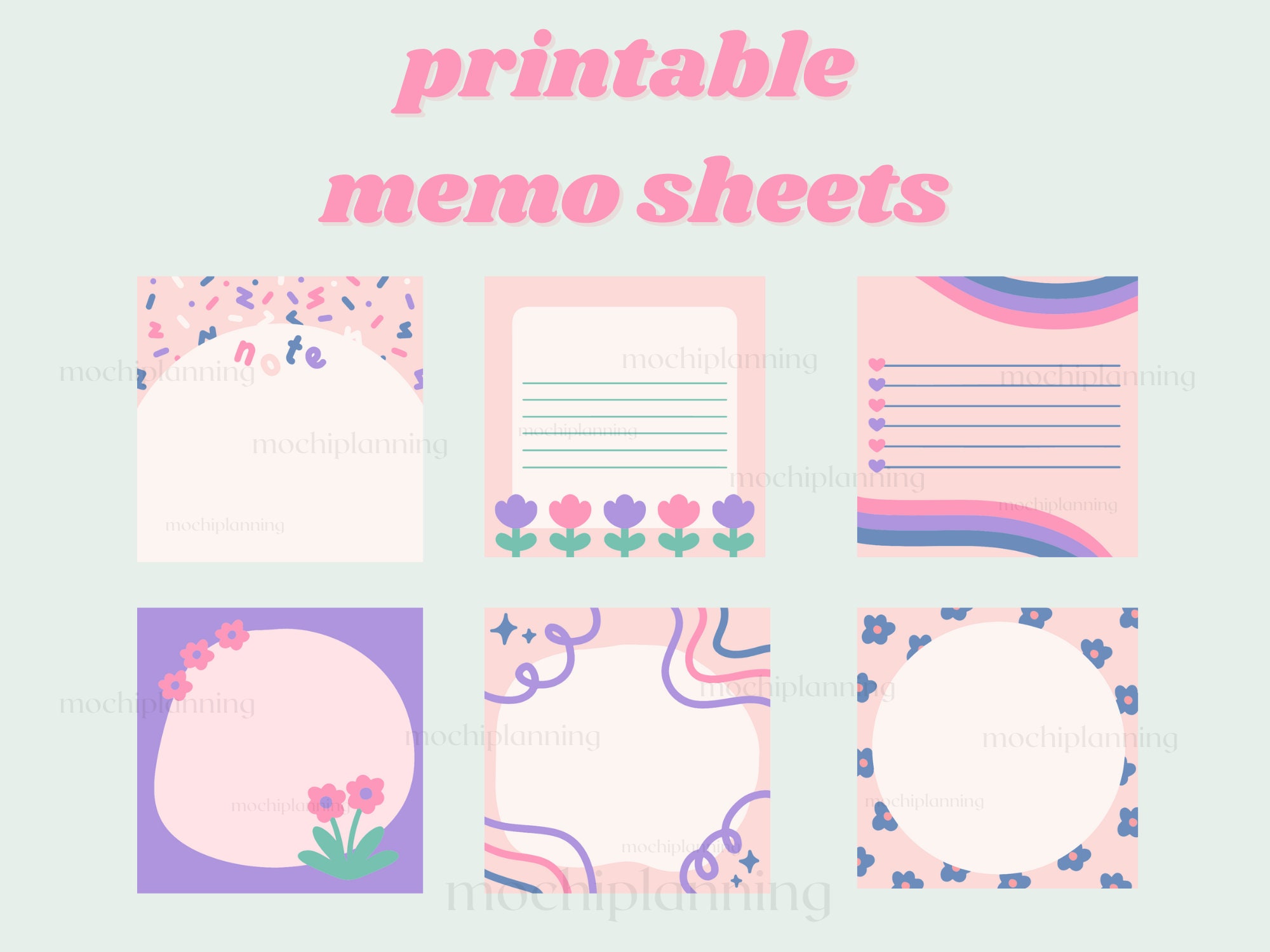 Cute Colorful Memo Sheets Printable Memo Pad Printable Stationery Cute ...