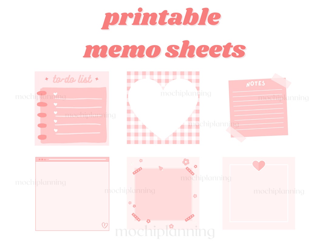 Cute Pink Memo Sheets Printable Memo Pad Printable Stationery Heart ...