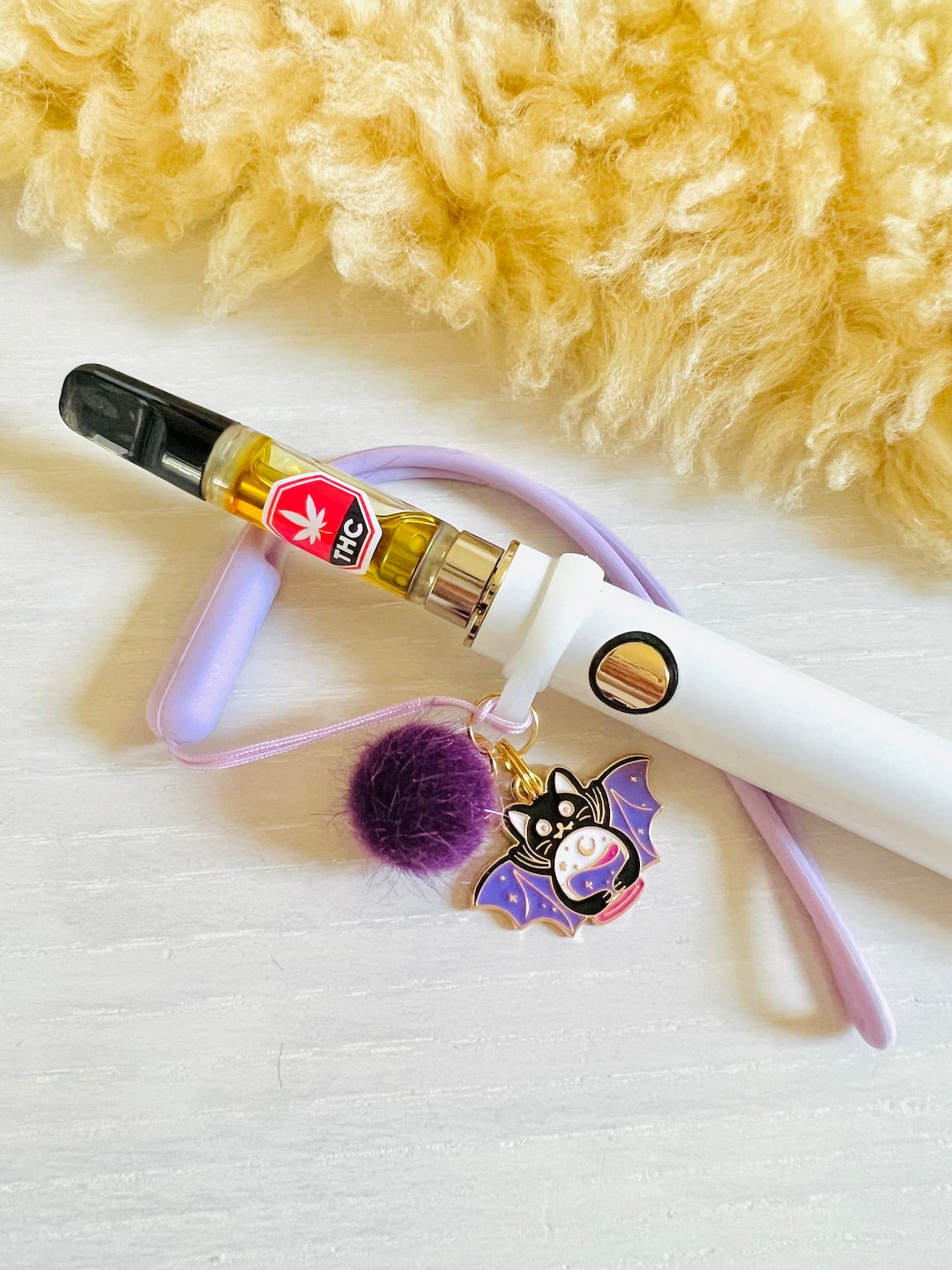 Vape Charm Accessory / CAT BAT / Halloween Dab Pen Holder / Pompom Weed ...