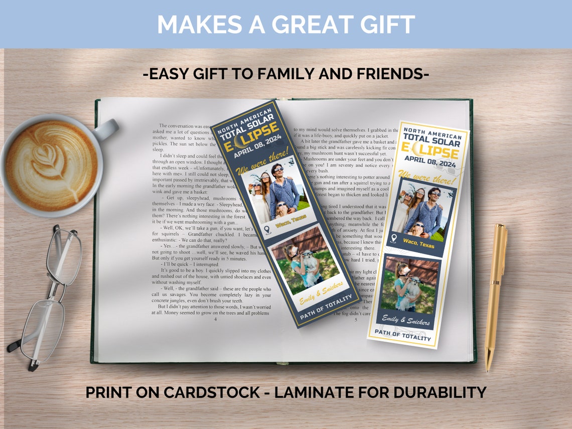 Solar Eclipse 2024, Custom Bookmark, Memory Keepsake, Photo Bookmark ...