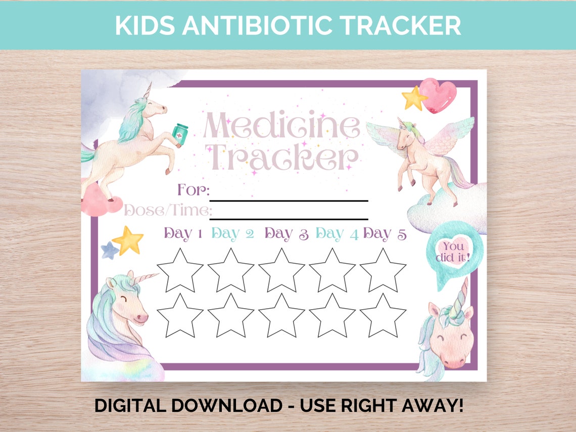 Unicorn Kids Medicine Tracker - Printable Antibiotic Schedule & Dosage ...