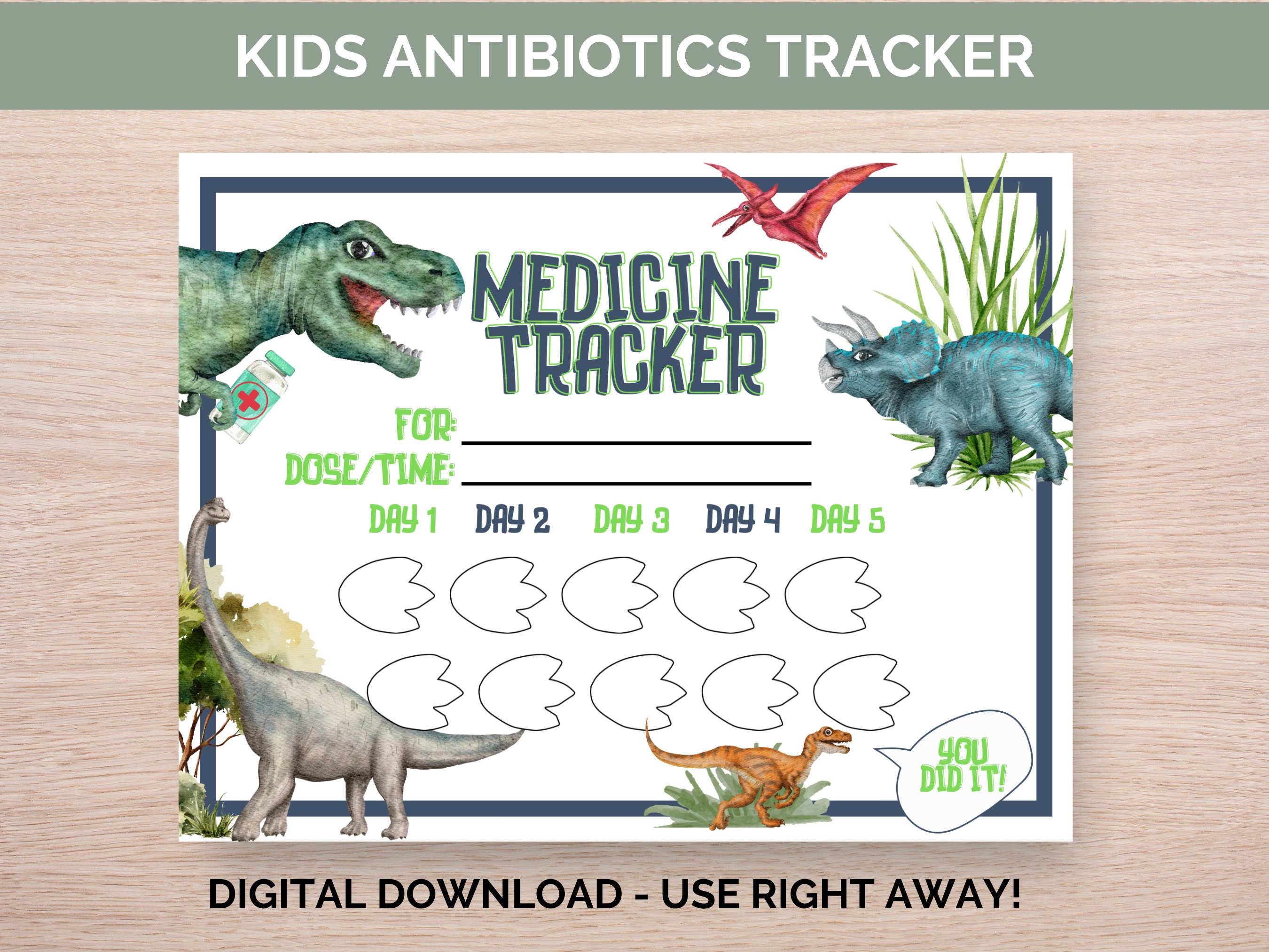 Kids Antibiotic Dosage Medication Tracker, Dinosaur Download, Printable ...