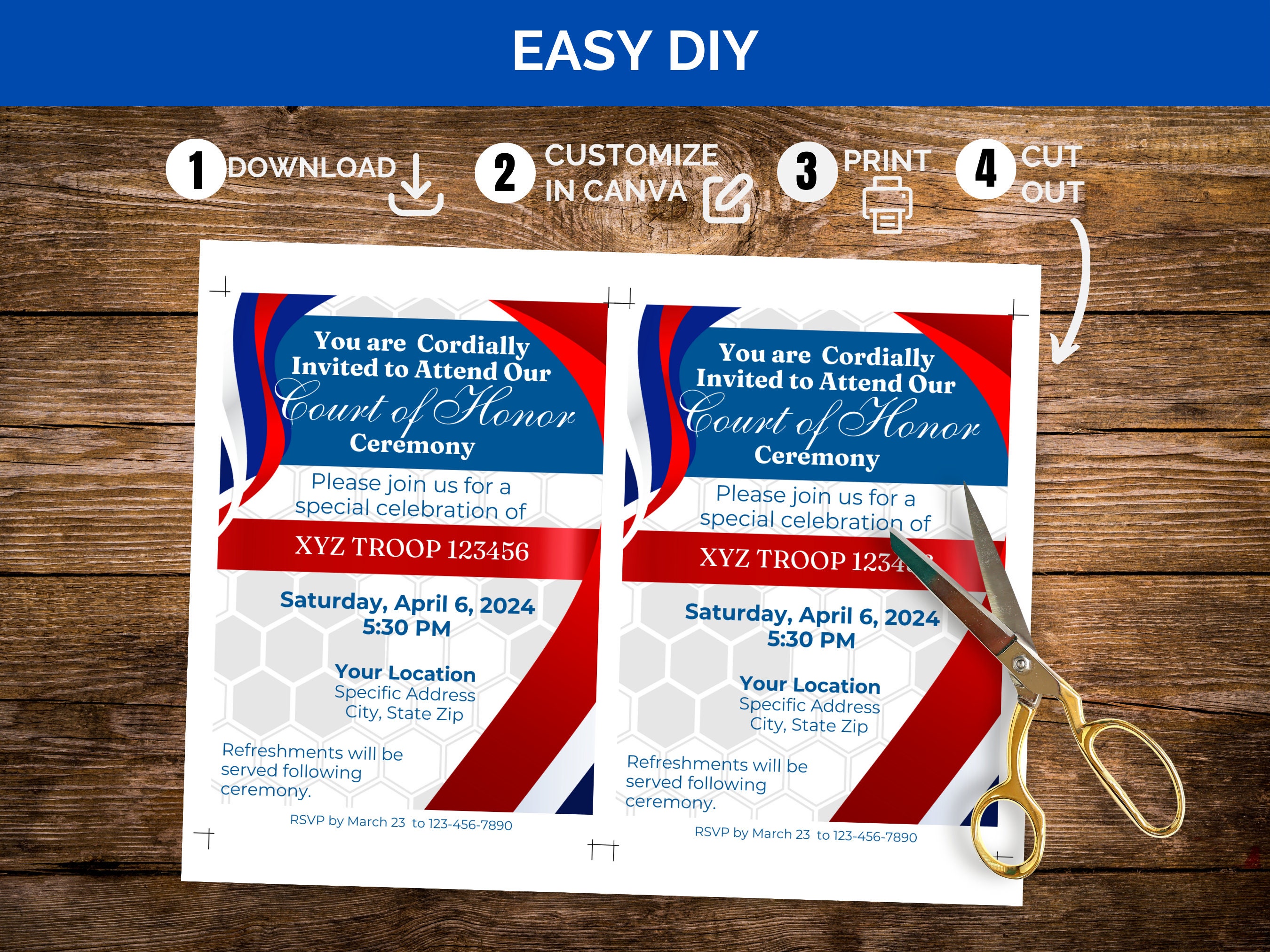 Court of Honor Invitation Template, AHG COH Troop Ceremony, 5x7 Invite ...