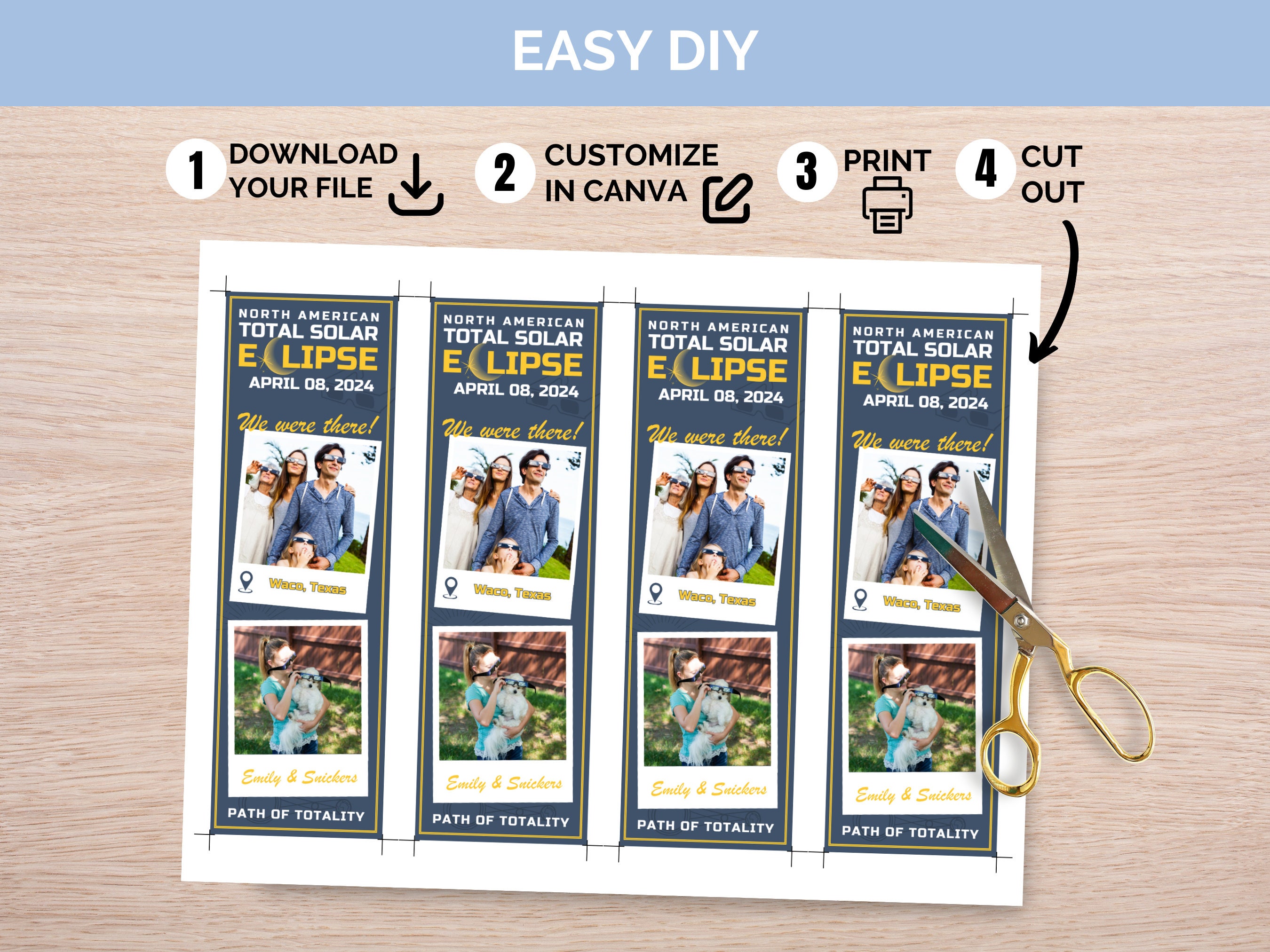 Solar Eclipse 2024, Custom Bookmark, Memory Keepsake, Photo Bookmark ...