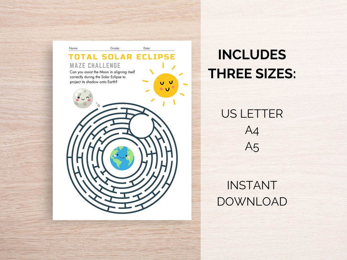 Solar Eclipse 2024 Activities, Eclipse Party, Kids Activities, Maze ...