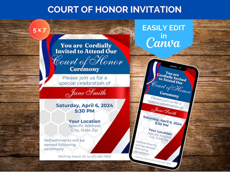 Court of Honor Invitation Template, AHG COH Troop Ceremony, 5x7 Invite ...