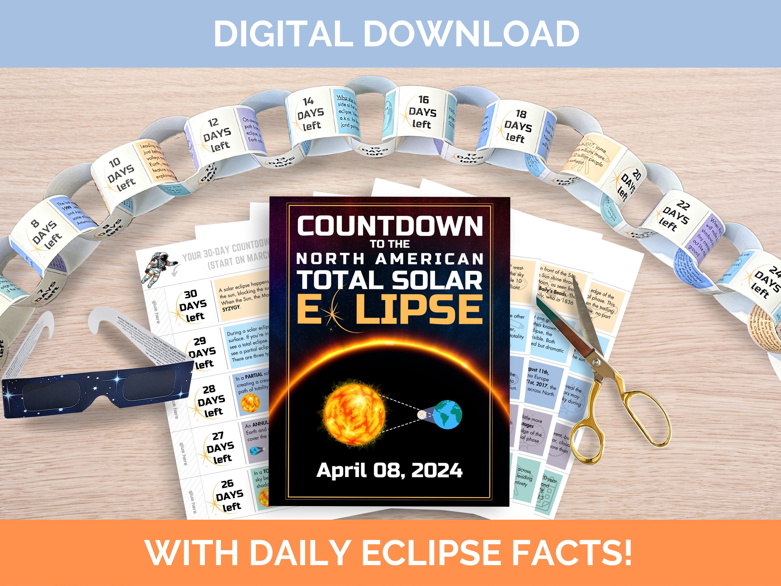 Solar Eclipse 2024 Activities, Kids Activities, Paper Countdown Chain ...