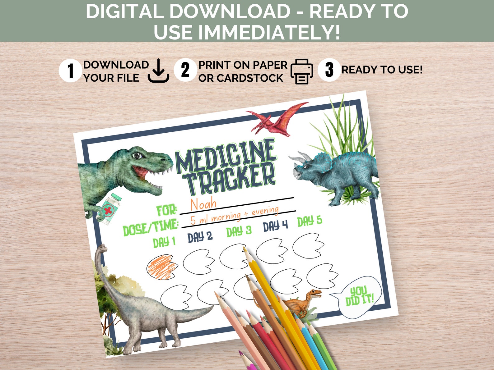 Kids Antibiotic Dosage Medication Tracker, Dinosaur Download, Printable ...