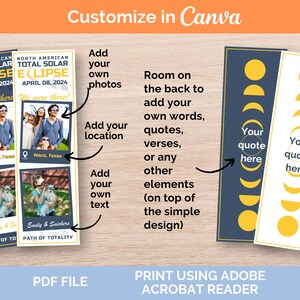 Solar Eclipse 2024, Custom Bookmark, Memory Keepsake, Photo Bookmark ...