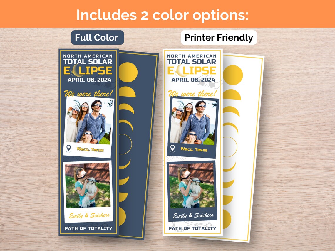 Solar Eclipse 2024, Custom Bookmark, Memory Keepsake, Photo Bookmark ...