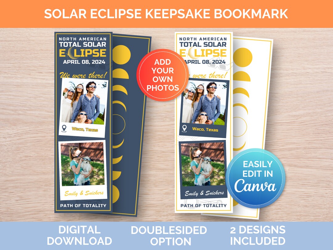 Solar Eclipse 2024, Custom Bookmark, Memory Keepsake, Photo Bookmark ...
