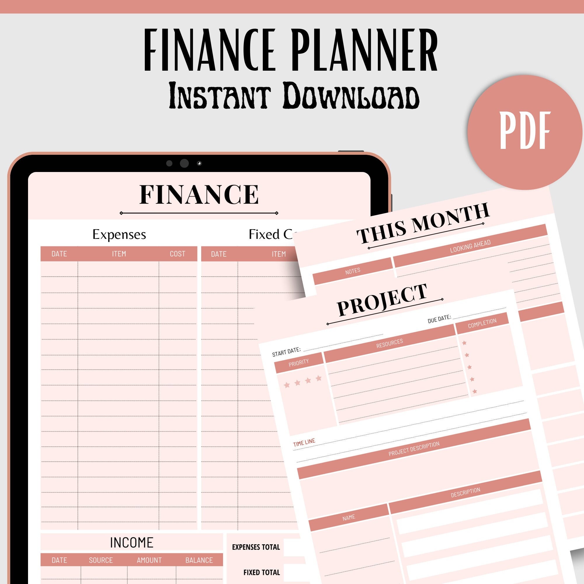 Financial Planner Printable, Printable Planner, Instant Download, PDF ...