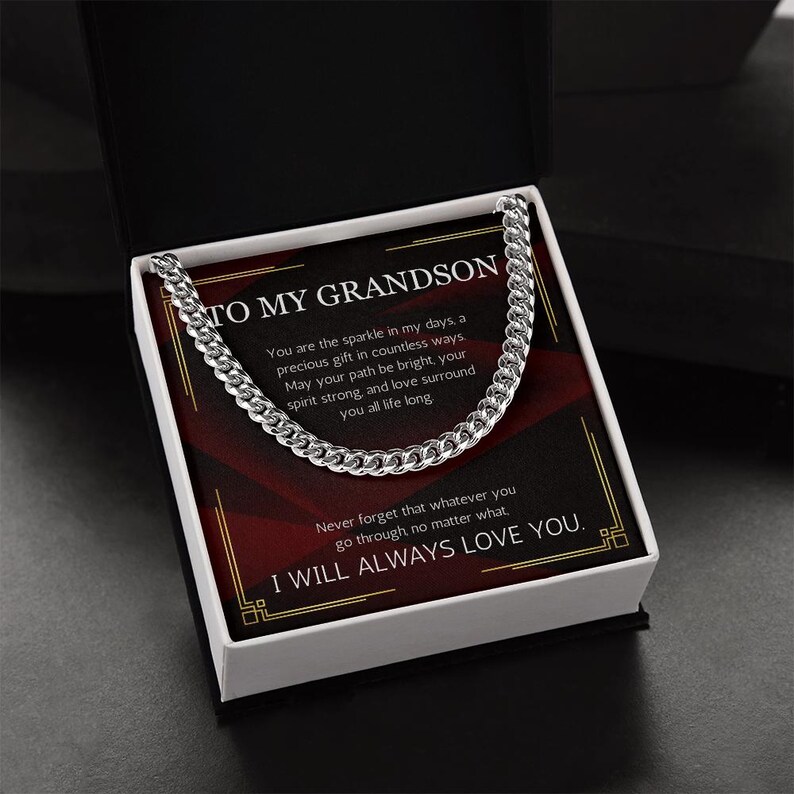 Grandson Gift Necklace Cuban Chain for Grandson From Grandma Grandpa ...