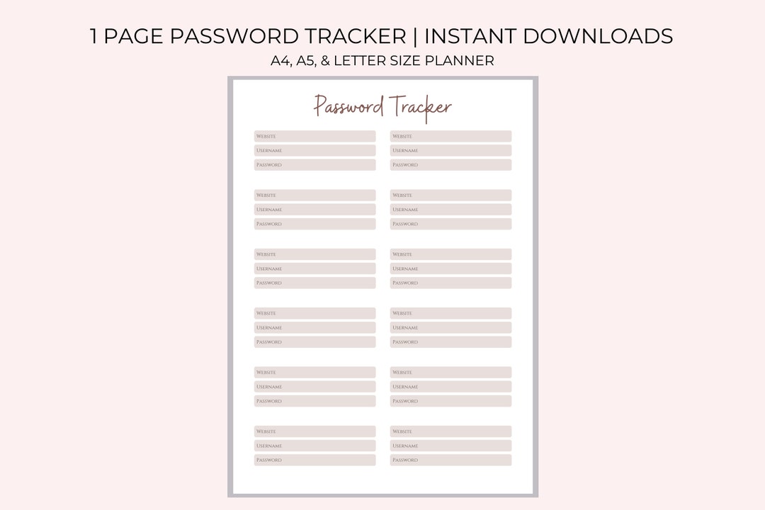 Organizer Tracker | Password Tracker | Password Tracker Pdf | Password ...