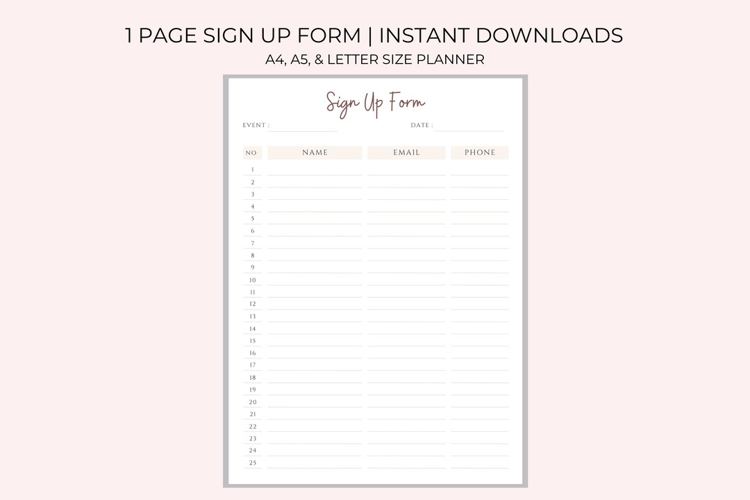 Sign up Form | Sign up Sheet | Event Sign up | Email Sign up | Contact ...