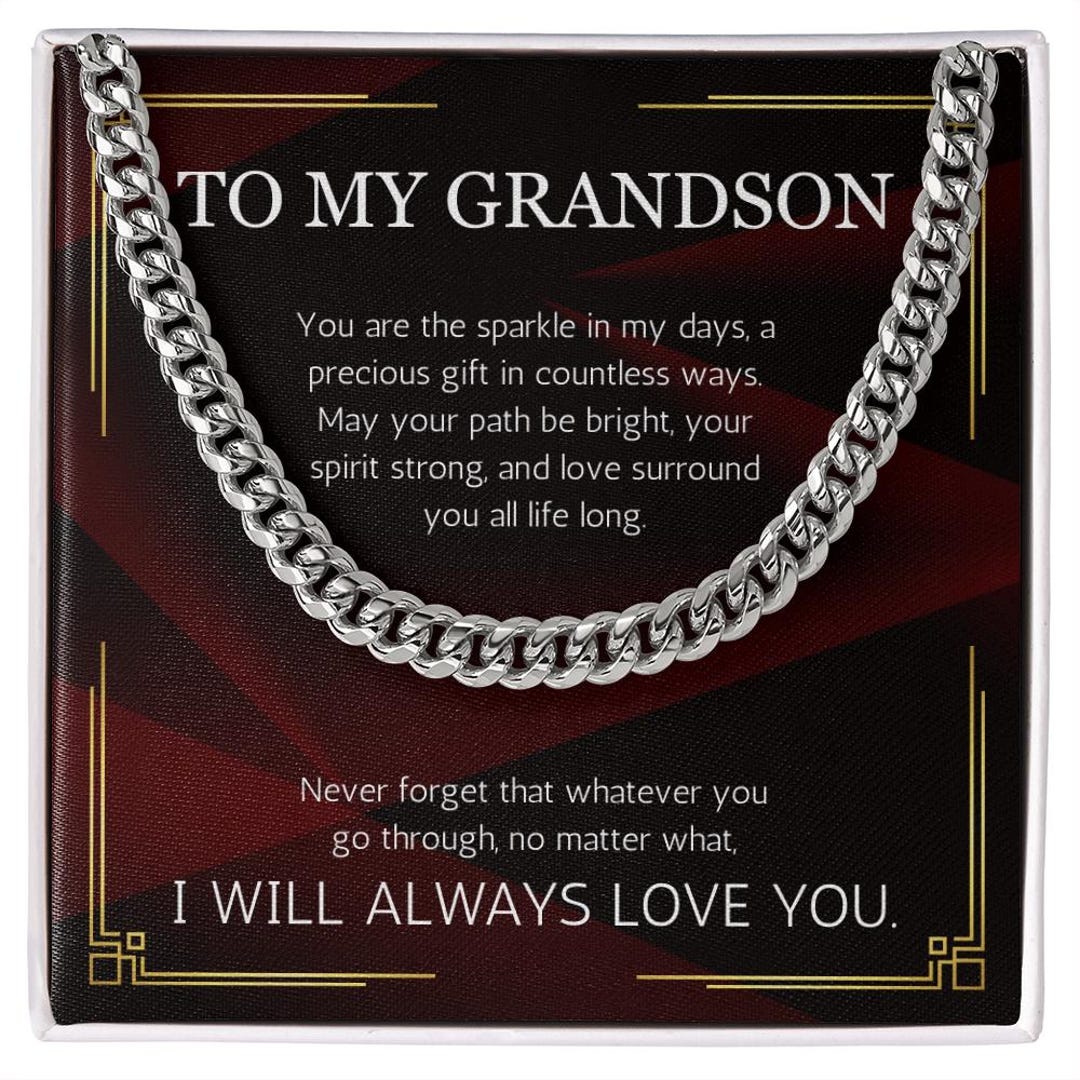 Grandson Gift Necklace Cuban Chain for Grandson From Grandma Grandpa ...