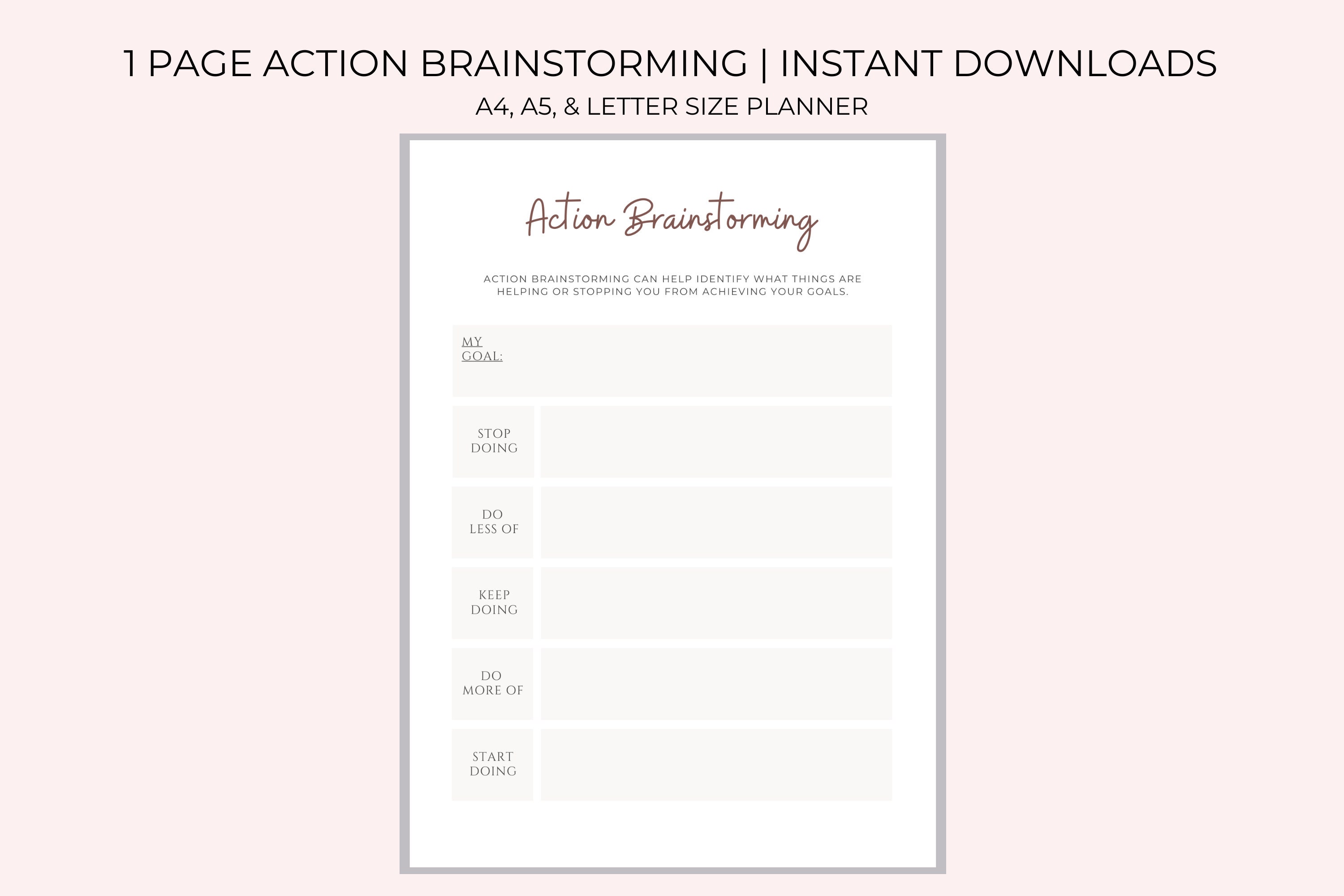 Action Brainstorming | Printable Planner | Thought Organizer | A4 SIZE ...
