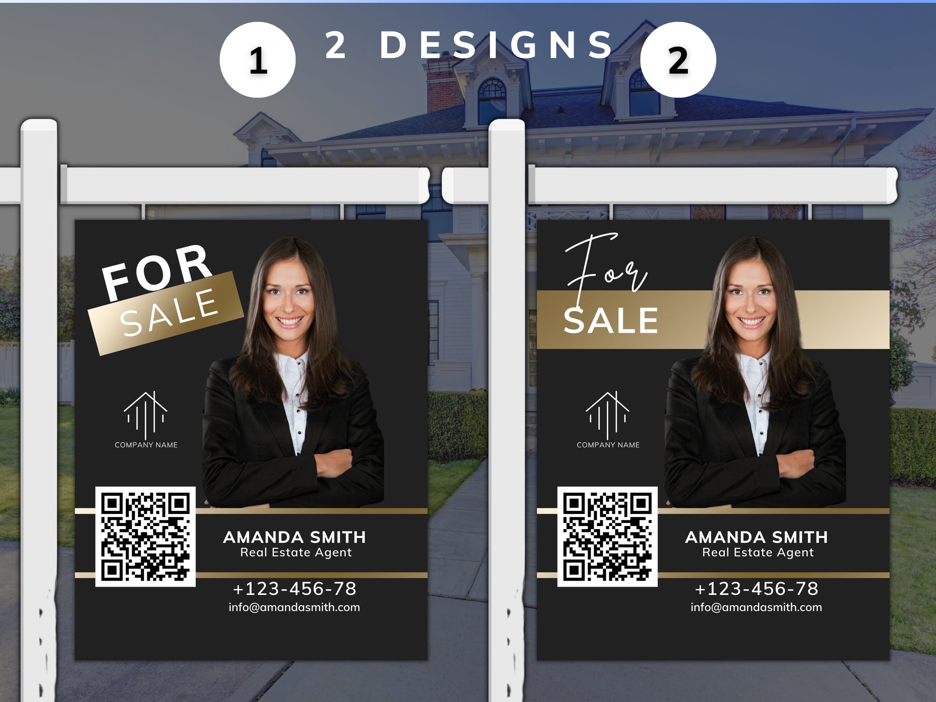 Real Estate Sign, Gold & Black for Sale Sign, Realtor Sign, Real Estate ...